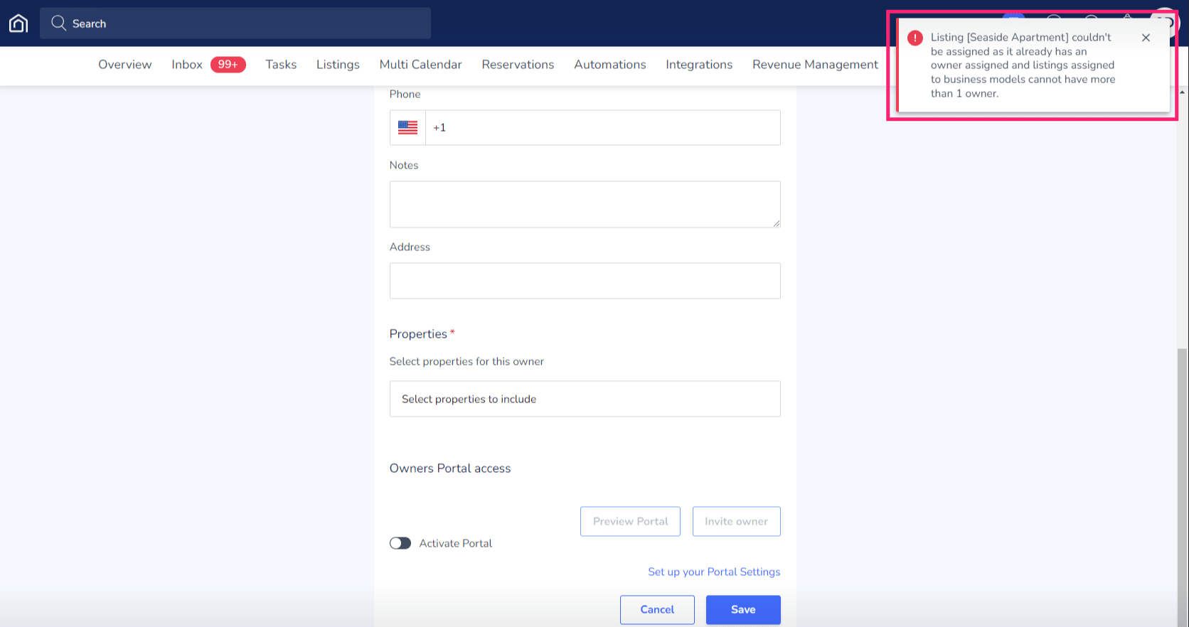 Troubleshooting error messages when assigning owner and listings – Guesty Help Center